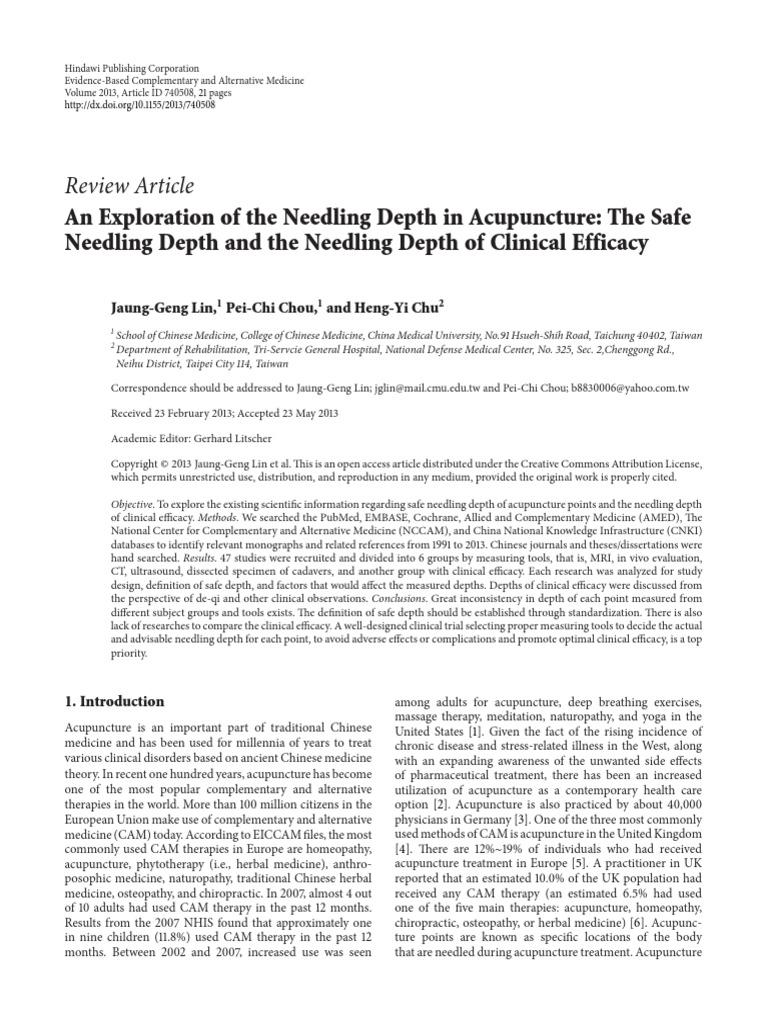 Accupuncture Needle Depth | PDF | Acupuncture | Alternative Medicine