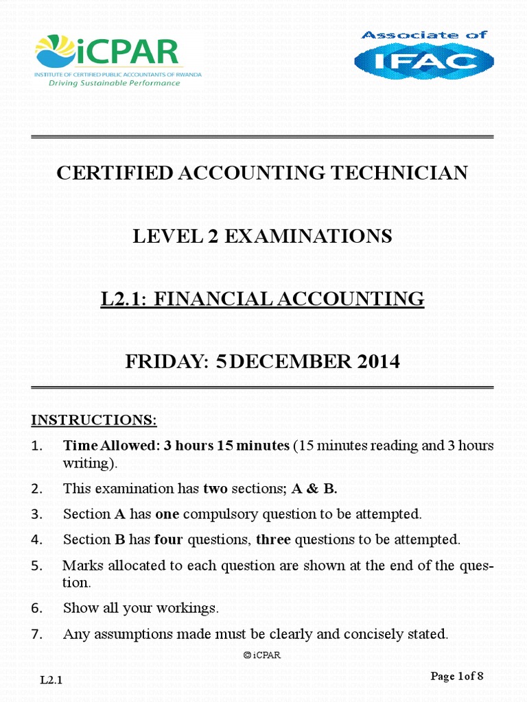 Certified Accounting Technician Level 2 Examinations L2.1: Financial ...