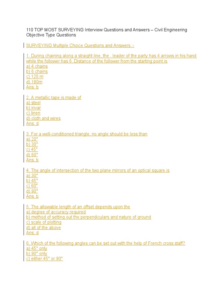 110 TOP MOST SURVEYING Interview Questions and Answers - Civil ...