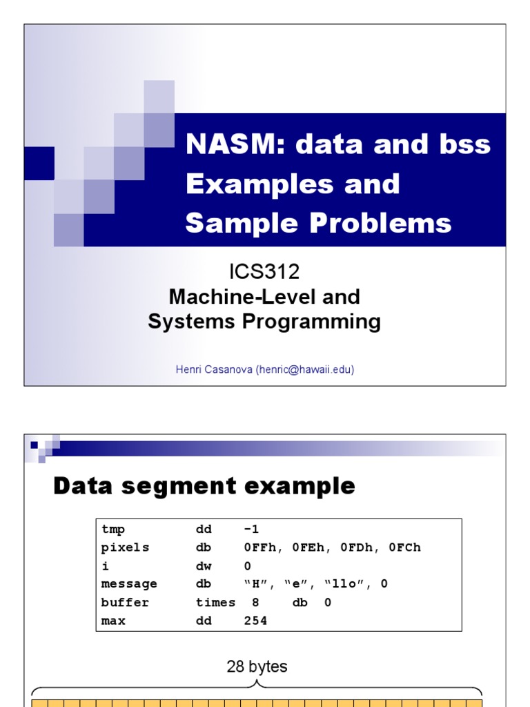 NASM: Data and Bss Examples and Sample Problems: Machine-Level and ...