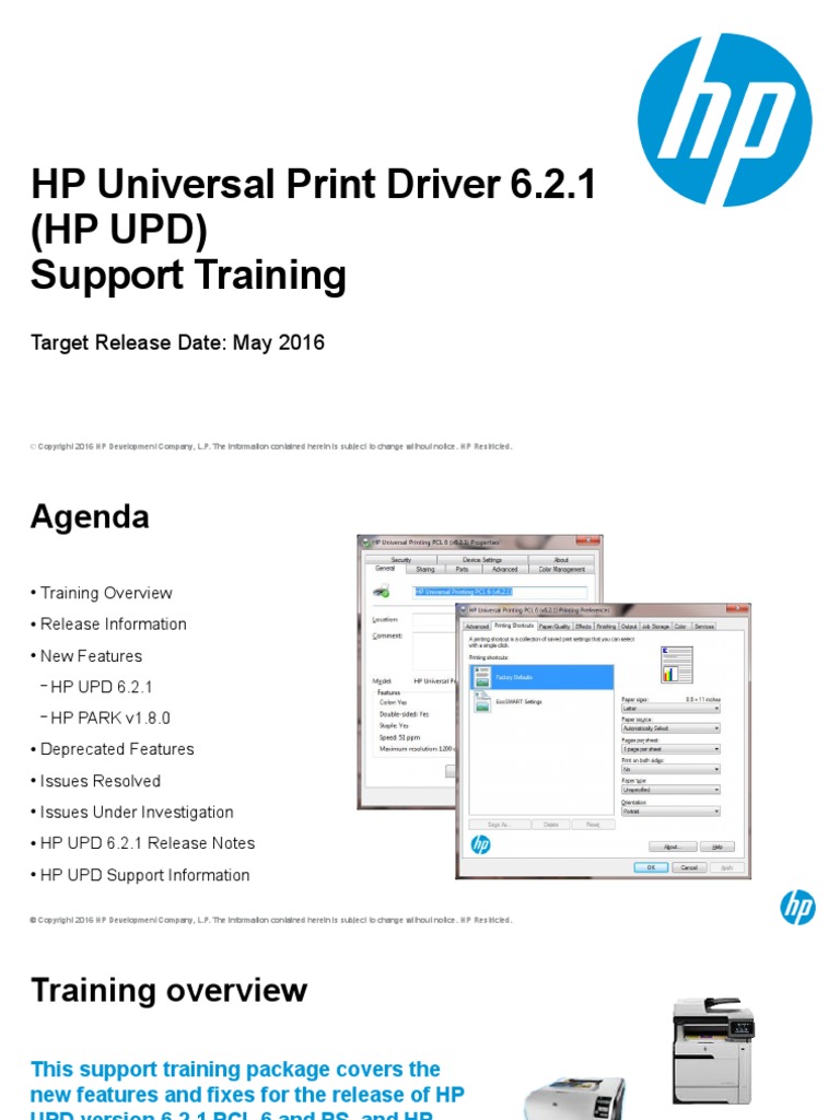 HP Universal Print Driver 6.2.1 (HP Upd) Support Training: Target ...