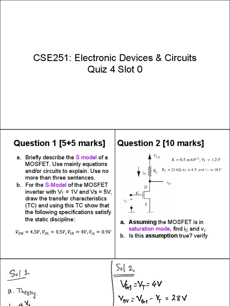 CSE251: Electronic Devices & Circuits Quiz 4 Slot 0 | PDF