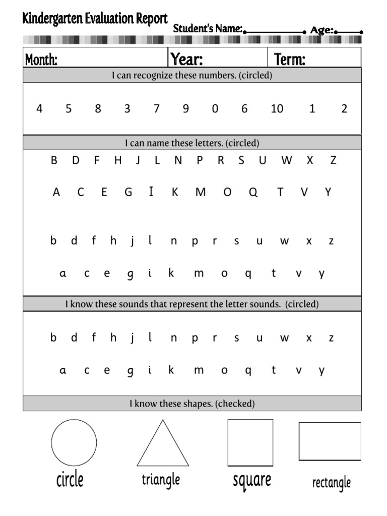 Kindergarten Assessment Checklist | PDF