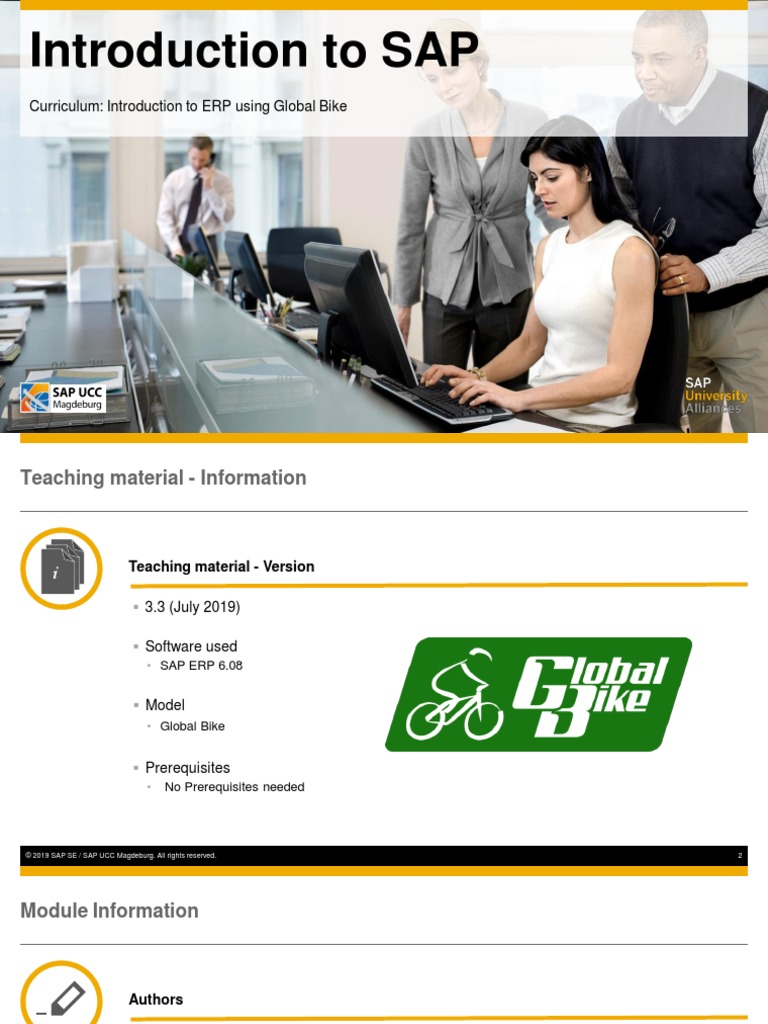 1 Intro ERP Using Global Bike SAP Slides en v3.3 | PDF | Enterprise Resource Planning | Business