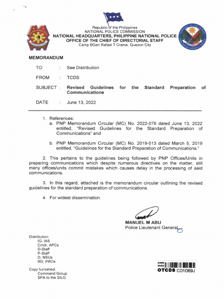 Revised Guidelines For The Standard Preparation of Communications | PDF