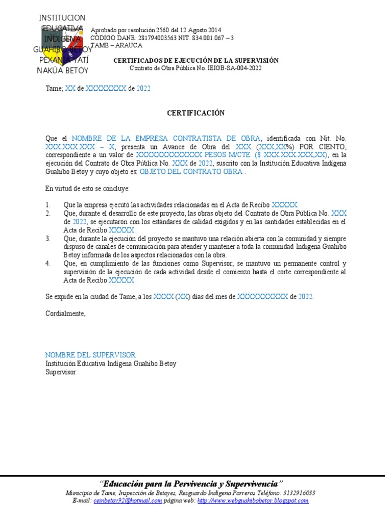 Formato No. 17B Certificados Ejecución Obra - CS | PDF