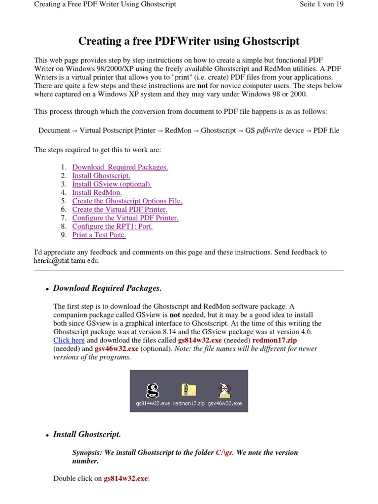 Creating A Free Pdfwriter Using Ghostscript: Download Required Packages | PDF | Portable ...