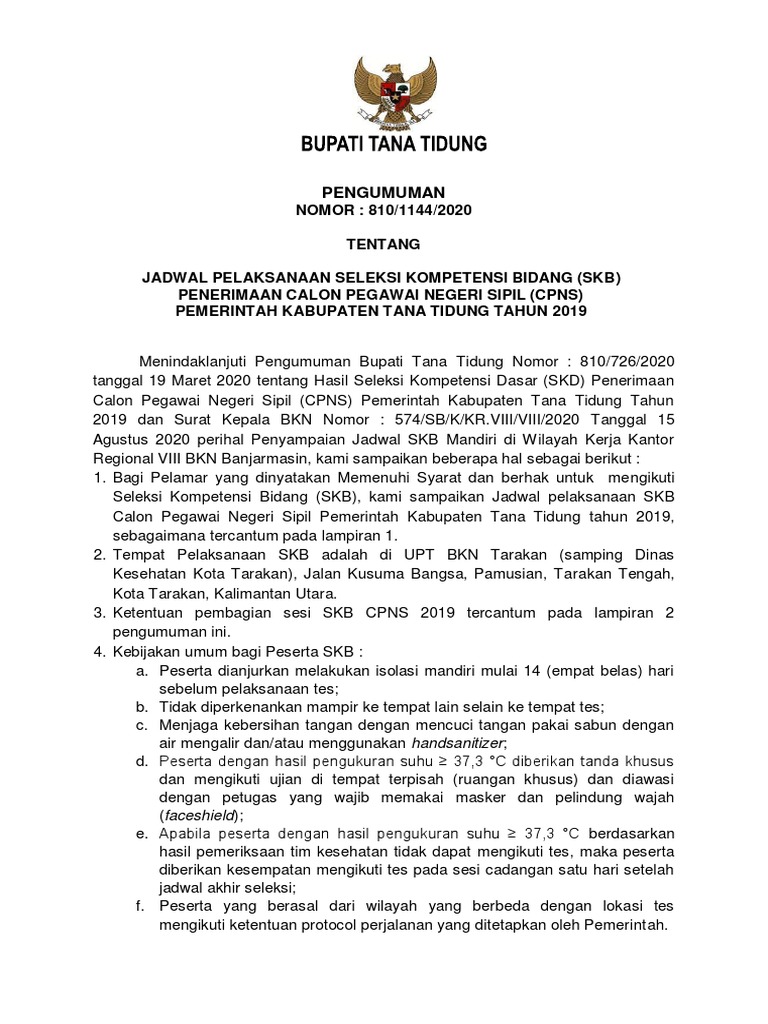 Pengumuman Jadwal SKB 2020 KTT OKE | PDF