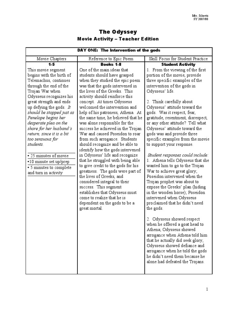 Odyssey Movie Activity | PDF | Odysseus | Odyssey