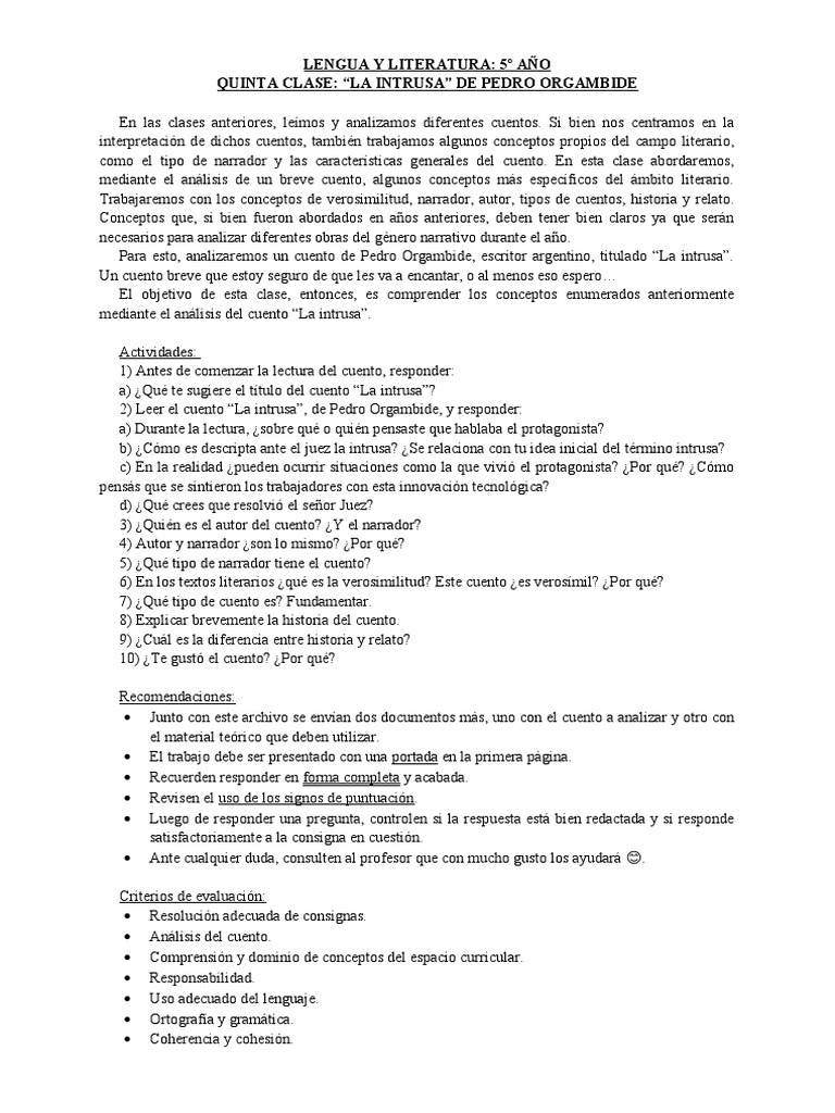 Quinta Clase Lengua y Literatura 5to | PDF | Cuentos | Narración