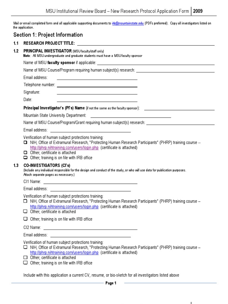 Section 1: Project Information: MSU Institutional Review Board - New Research Protocol ...