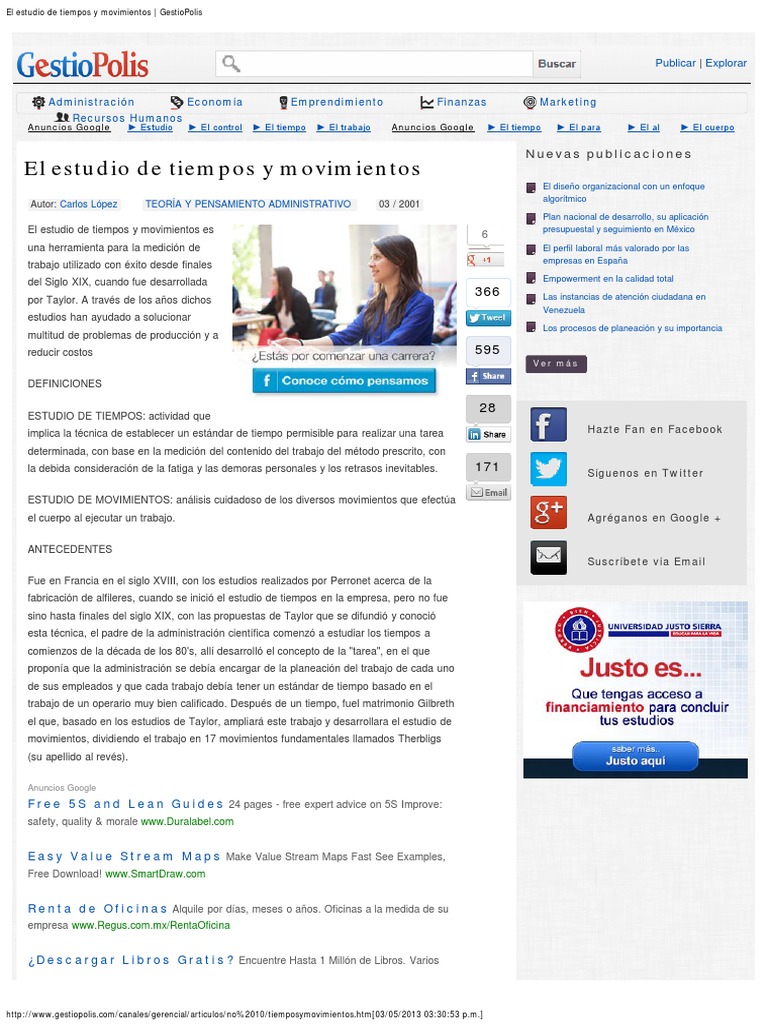 El Estudio De Tiempos Y Movimientos Pdf Mano Herramientas