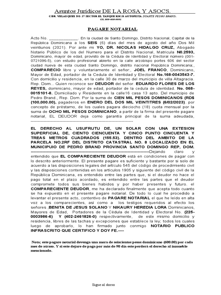 Pagare Notarial Wilson-1 | PDF | República Dominicana | Justicia