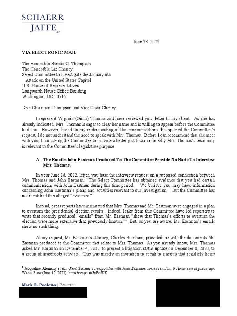 Ginni Thomas Responds To Jan. 6 Committee | PDF | Clarence Thomas | Donald Trump