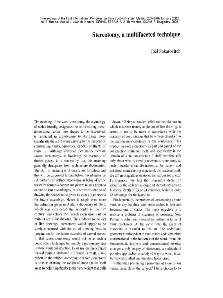 Stereotomy, A Multifaceted Technique: Joel Sakarovitch | PDF | Geometry ...