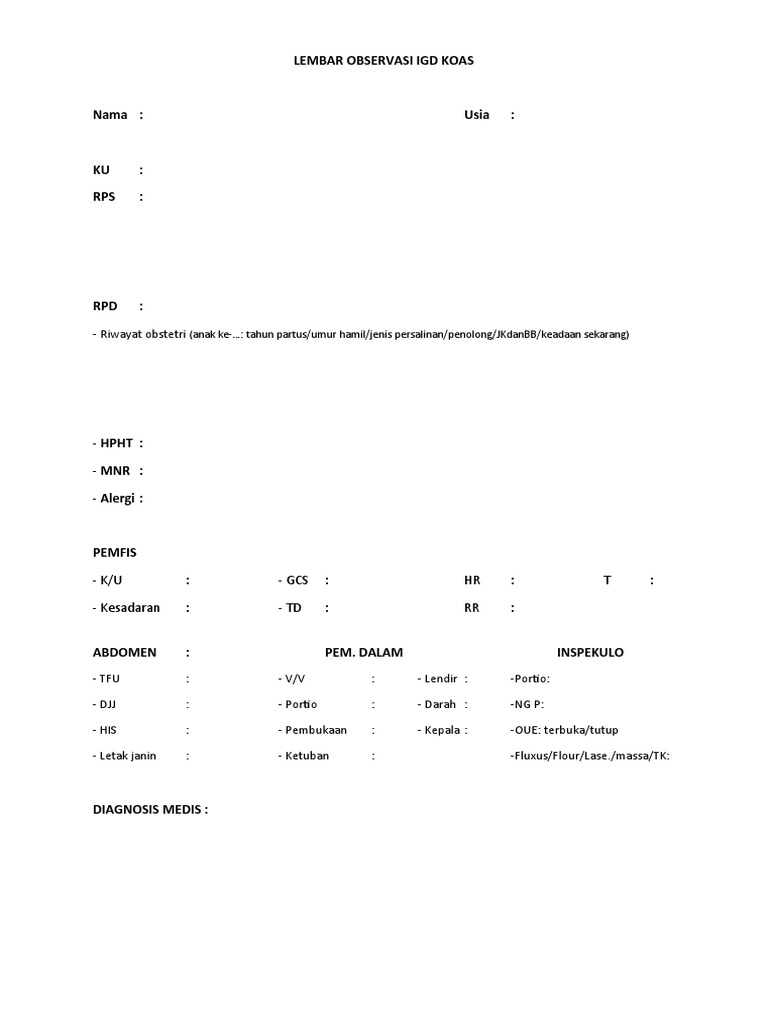 Lembar Observasi Igd Koas Obsgyn | PDF | Kesehatan Holistik