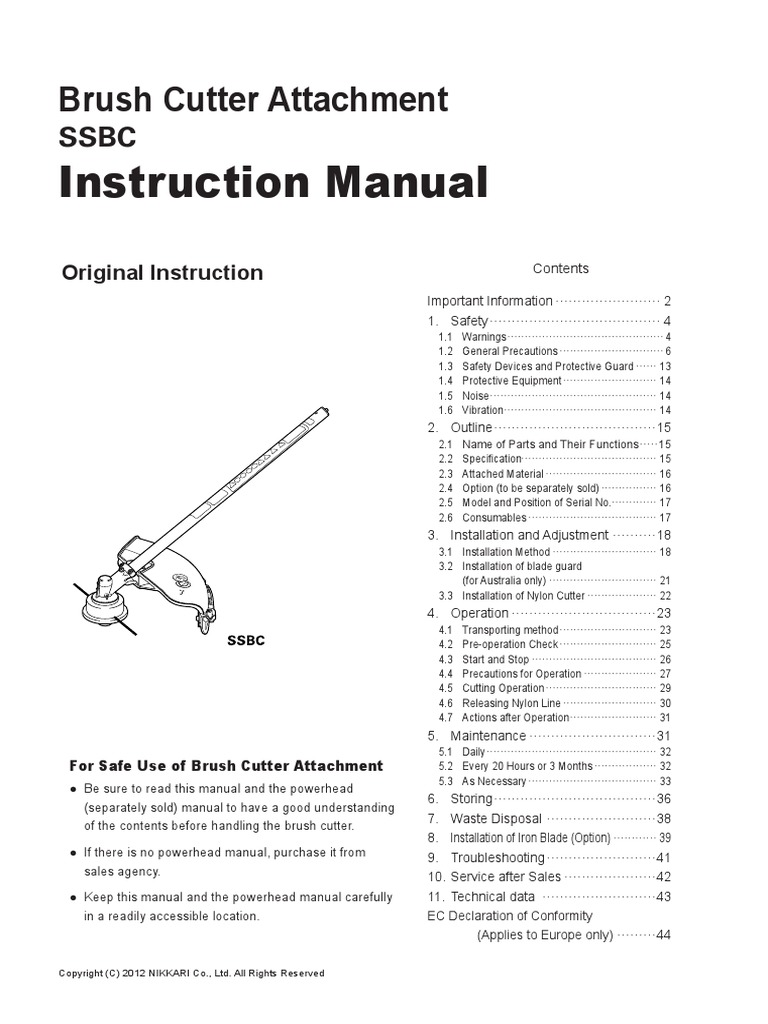 Instruction Manual: Brush Cutter Attachment | PDF | Hazards | Personal ...