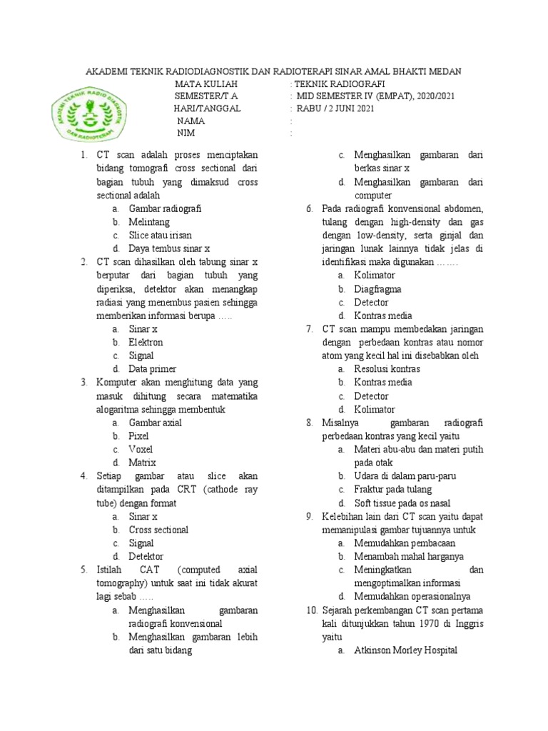 Bagi 4. Mid Semester IV CT Scan | PDF | Teknologi & Rekayasa