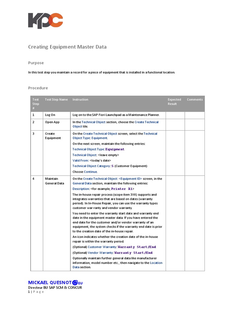 Creating SAP Equipment Master Data | PDF | Supply Chain Management ...