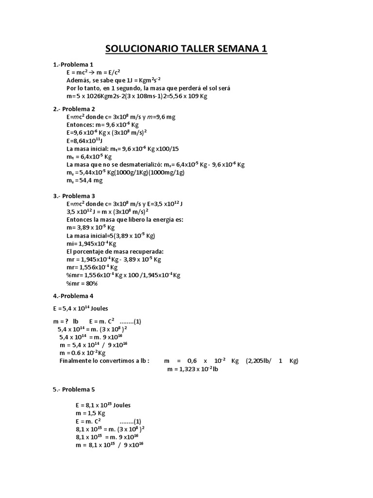 Solucionario Taller Semana 1 | PDF | Conceptos matemáticos | Cantidad