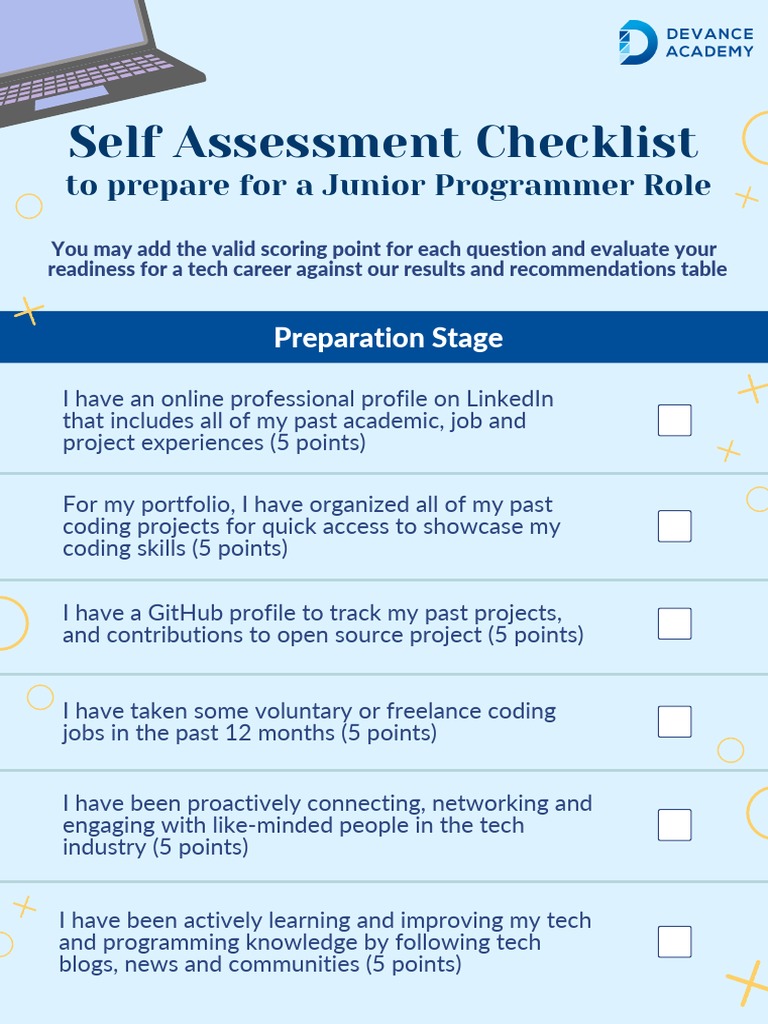(Devance Academy) Junior Programmer Self-Assessment Checklist | PDF ...