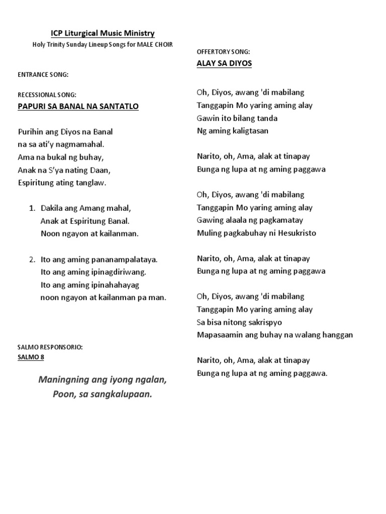 Banal Na Santatlo Lineup Song | PDF