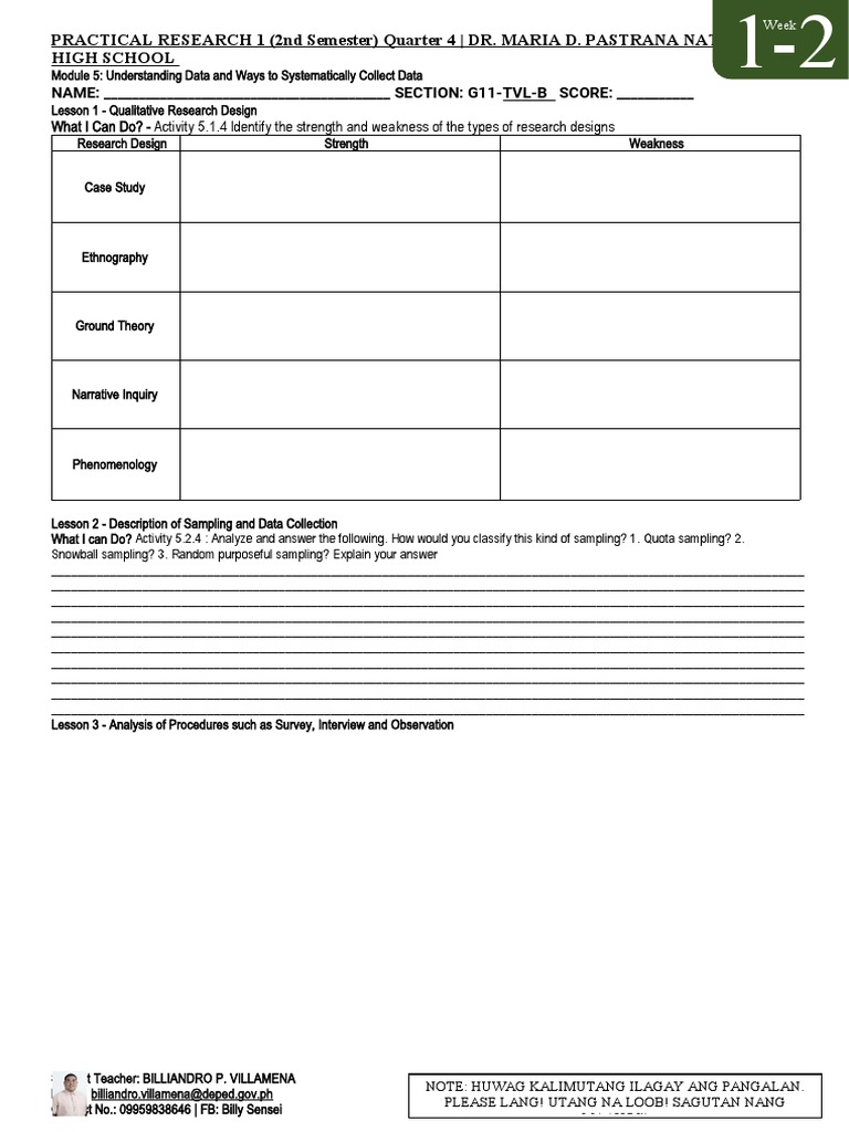PRACTICAL RESEARCH 1 (2nd Semester) Quarter 4 - Dr. Maria D. Pastrana ...