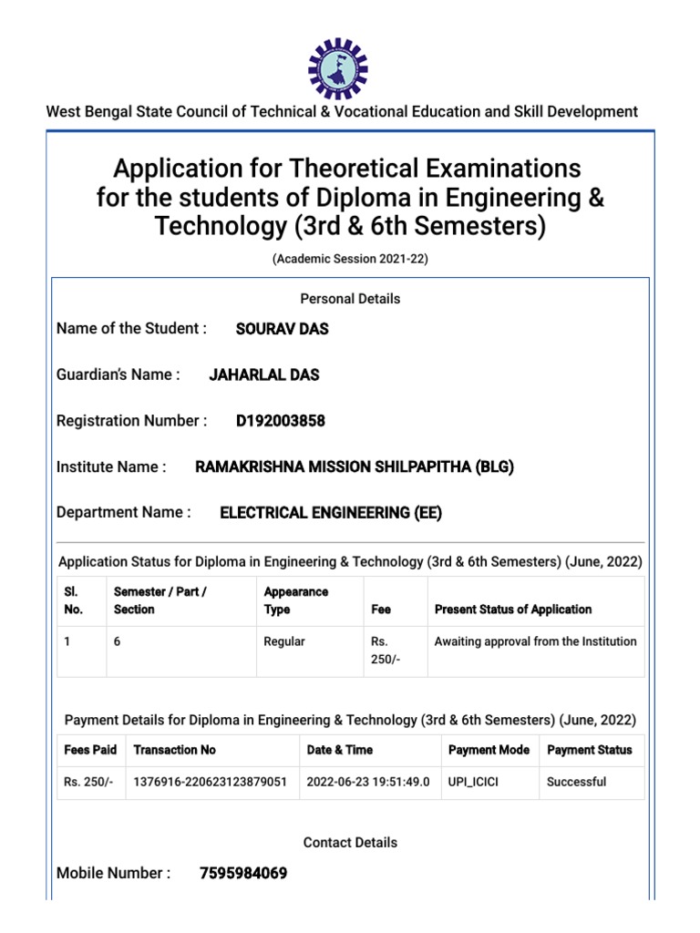 Examination Form Fillup 6 TH Sem | PDF