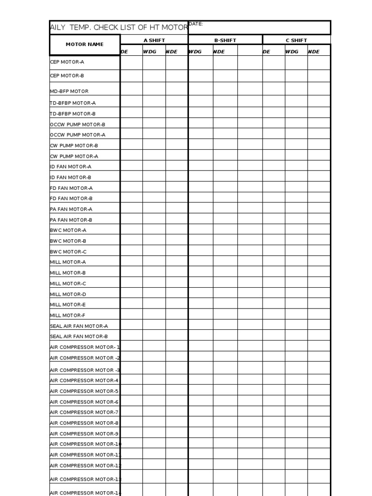 Tempreture Check Sheet | PDF
