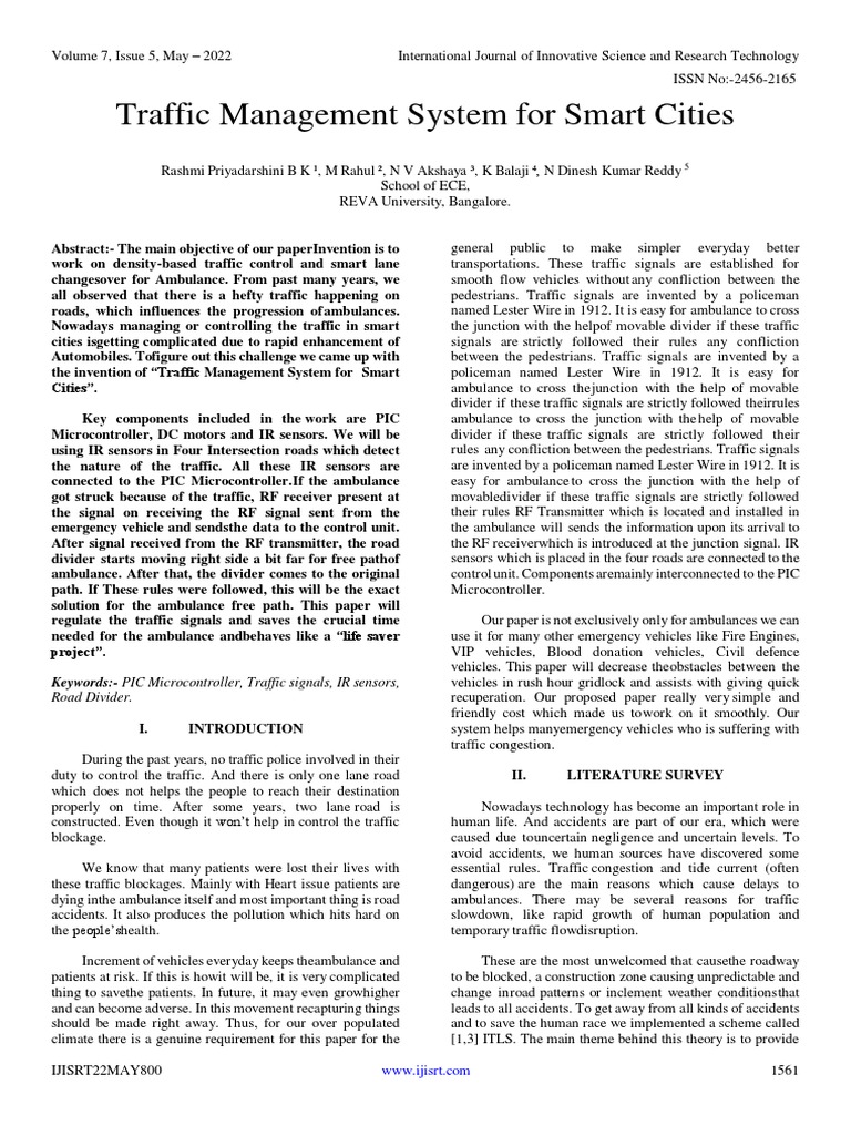 Traffic Management System For Smart Cities | PDF | Infrared | Traffic