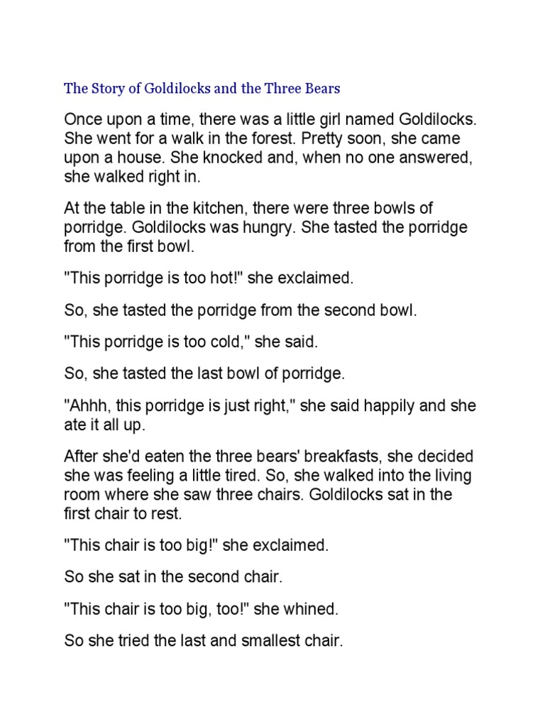 The Story of Goldilocks and The Three Bears | PDF | Goldilocks And The ...
