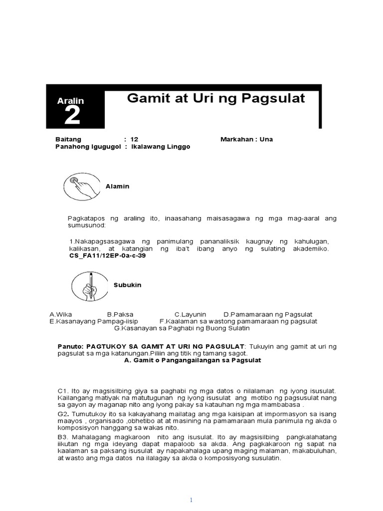 Modyul Sa Piling Larang AKademik Unang Kwarter Recover Recover | PDF