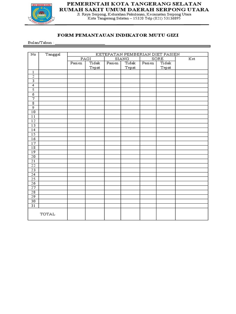 Form Pemantauan Indikator Mutu Gizi | PDF