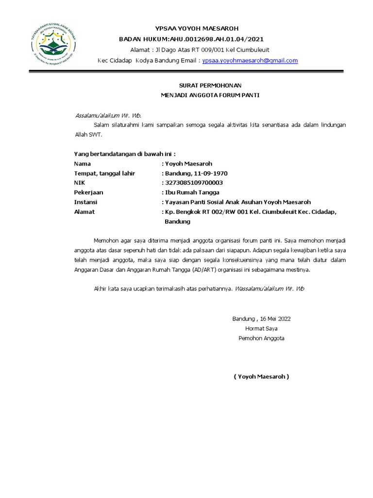 Surat Permohonan Anggota Forum | PDF