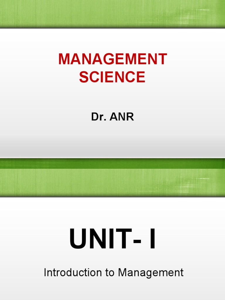 Management Science: Dr. Anr | PDF | Cognitive Science | Psychology