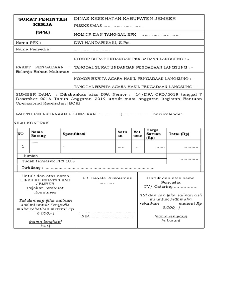 Contoh SPK Pengadaan Barang Jember | PDF