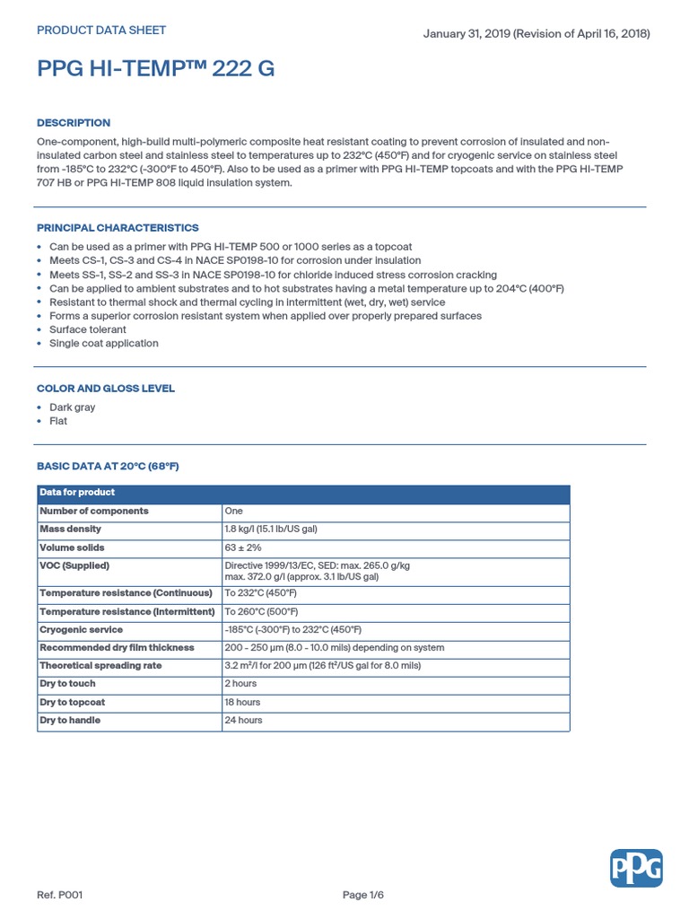 PPG Hi-Temp™ 222 G: Product Data Sheet | PDF | Legal Liability | Corrosion
