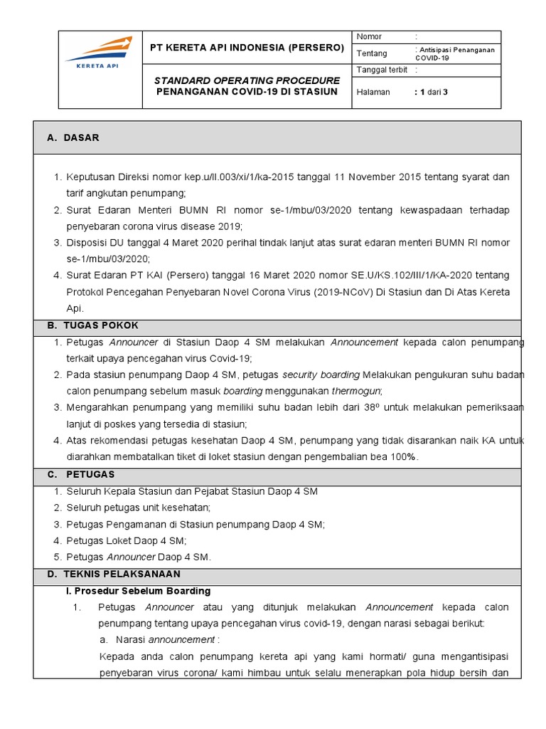 Draft SOP Penanganan Covid 19 Update | PDF