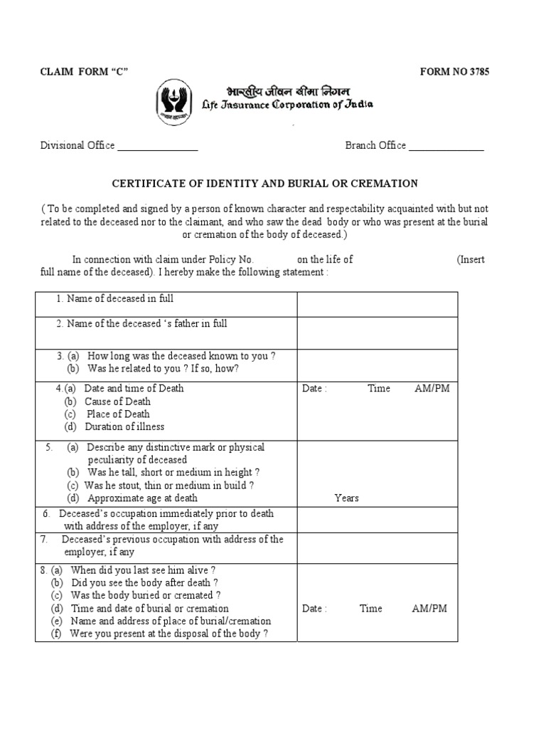 Certificate of Identity and Burial or Cremation | PDF | Burial | Cremation