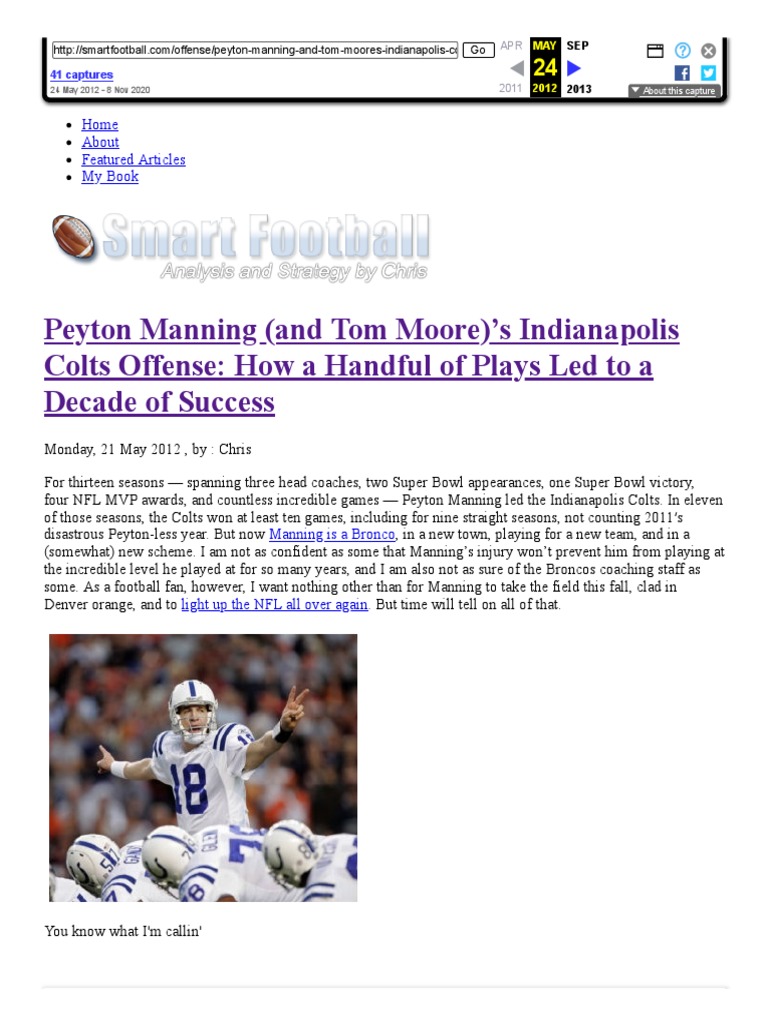 Peyton Manning (And Tom Moore) 'S Indianapolis Colts Offense - How A ...