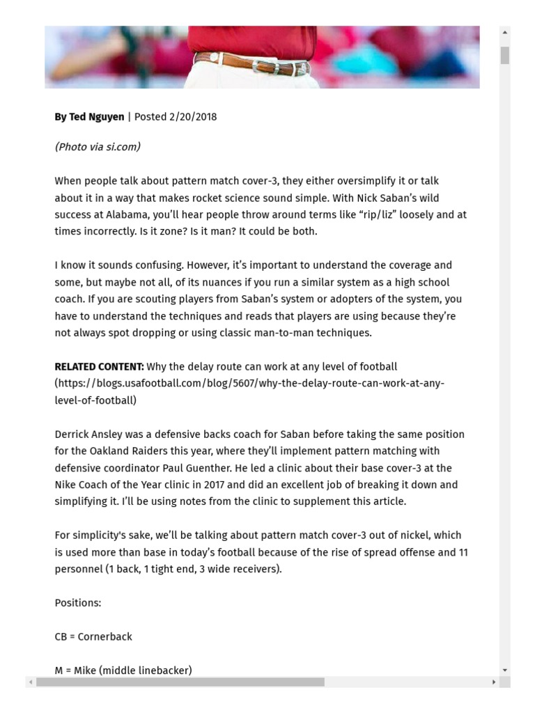 How To Understand Nick Saban's Pattern Match Cover-3 Defense | PDF