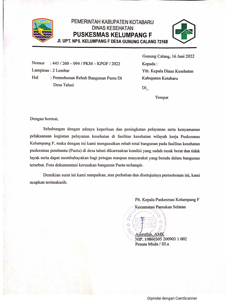 Permohonan Rehab Bangunan Pustu | PDF