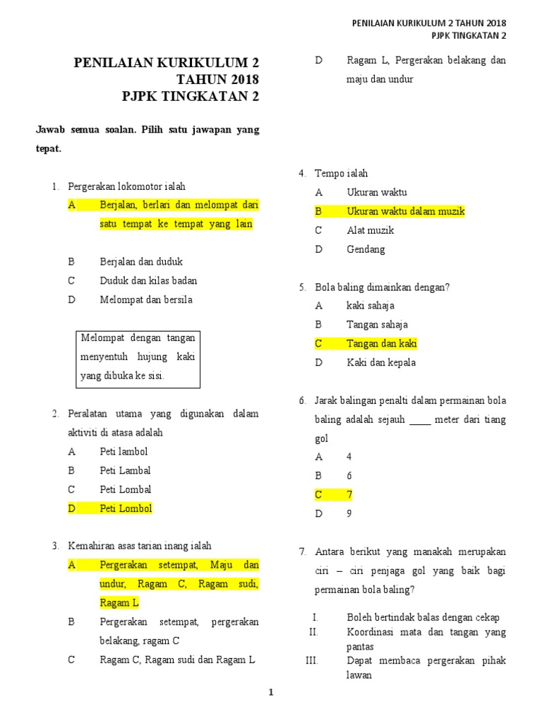 Jawapan Exam PJK | PDF