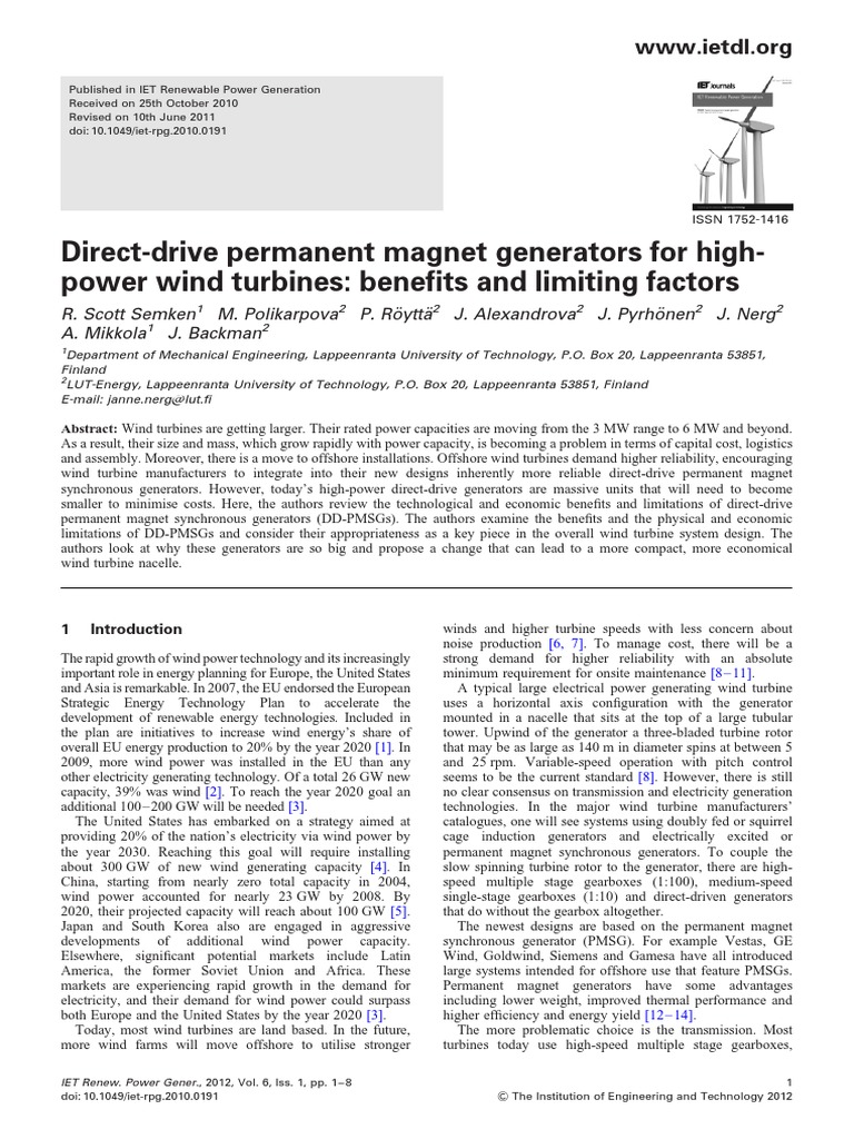 Direct-Drive Permanent Magnet Generators For High-Power Wind Turbines ...