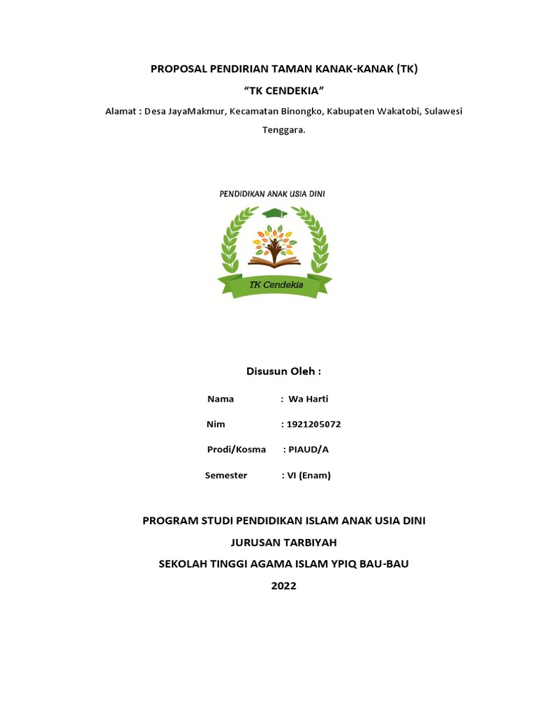 Wa Harti (Proposal TK Cendekia) | PDF
