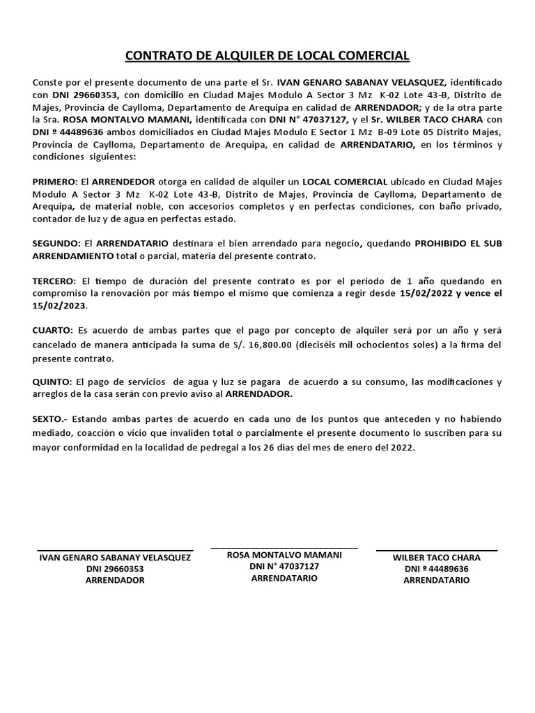 Contrato de Alquiler de Local Comercial | PDF