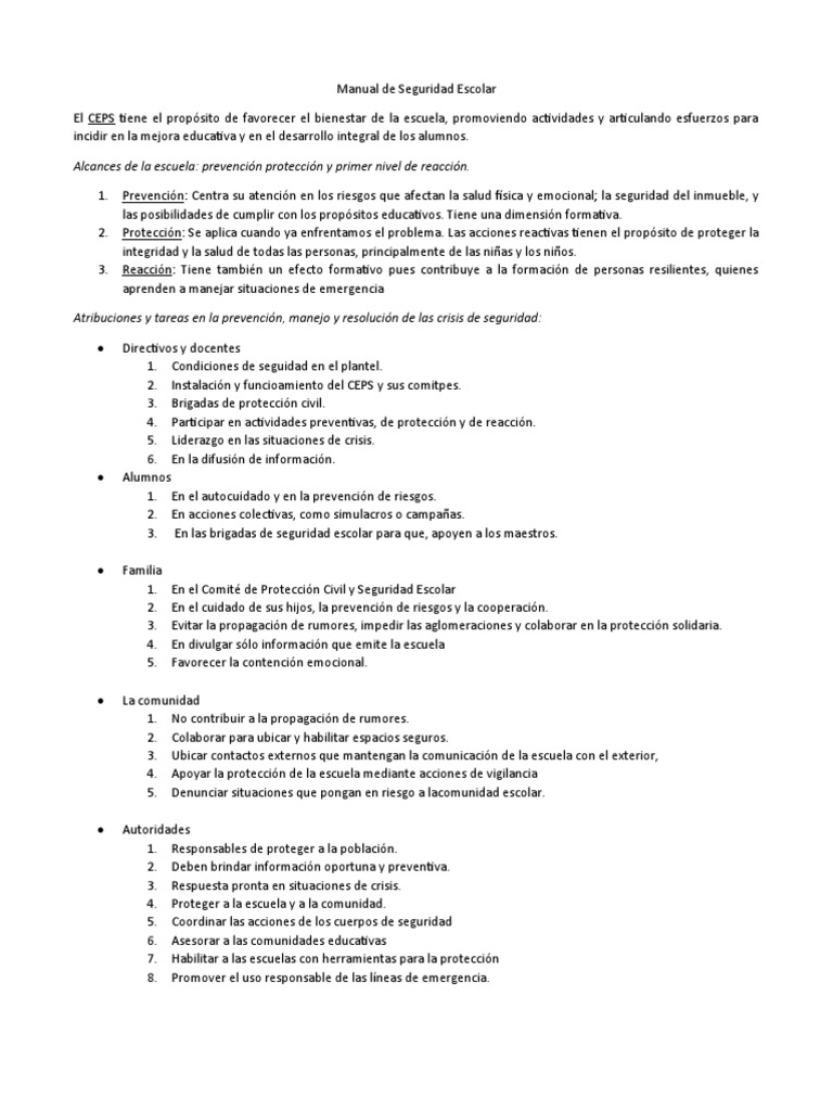 Manual De Seguridad Escolar Pdf Aprendizaje Defensa Civil