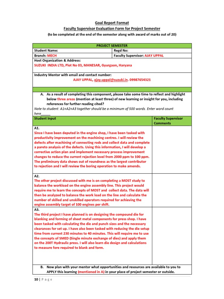 Goal Report Sample Format | PDF | Mentorship | Learning