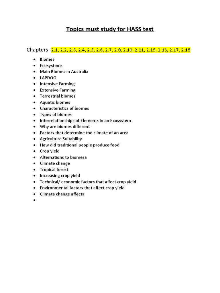 Topics Must Study For HASS Test | PDF | Wellness | Science & Mathematics