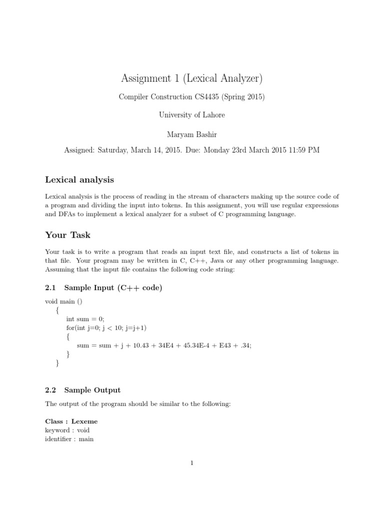 Assignment 1 (Lexical Analyzer) | PDF | Reserved Word | Information Technology Management